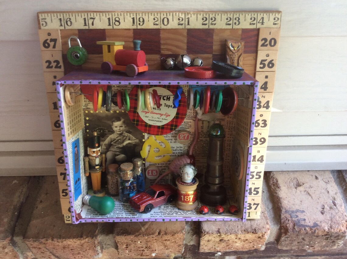 NUMBERS..... Mixed Media 3D Art Shadow Box Diorama Recycled Stuff ...