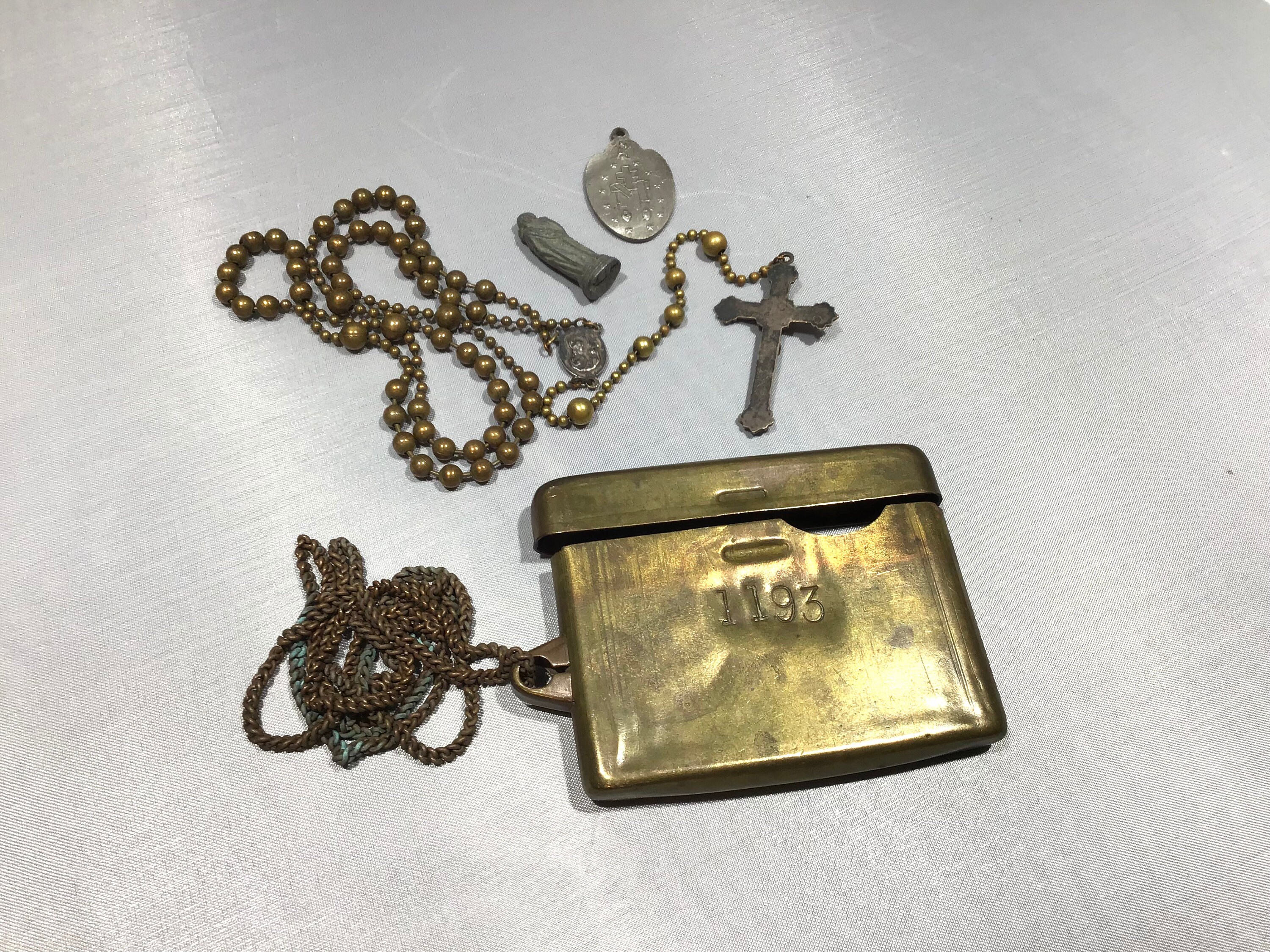 WWII Navy Soldiers Brass Rosary 1830 Mary Jesus Scapular Medal Joseph ...