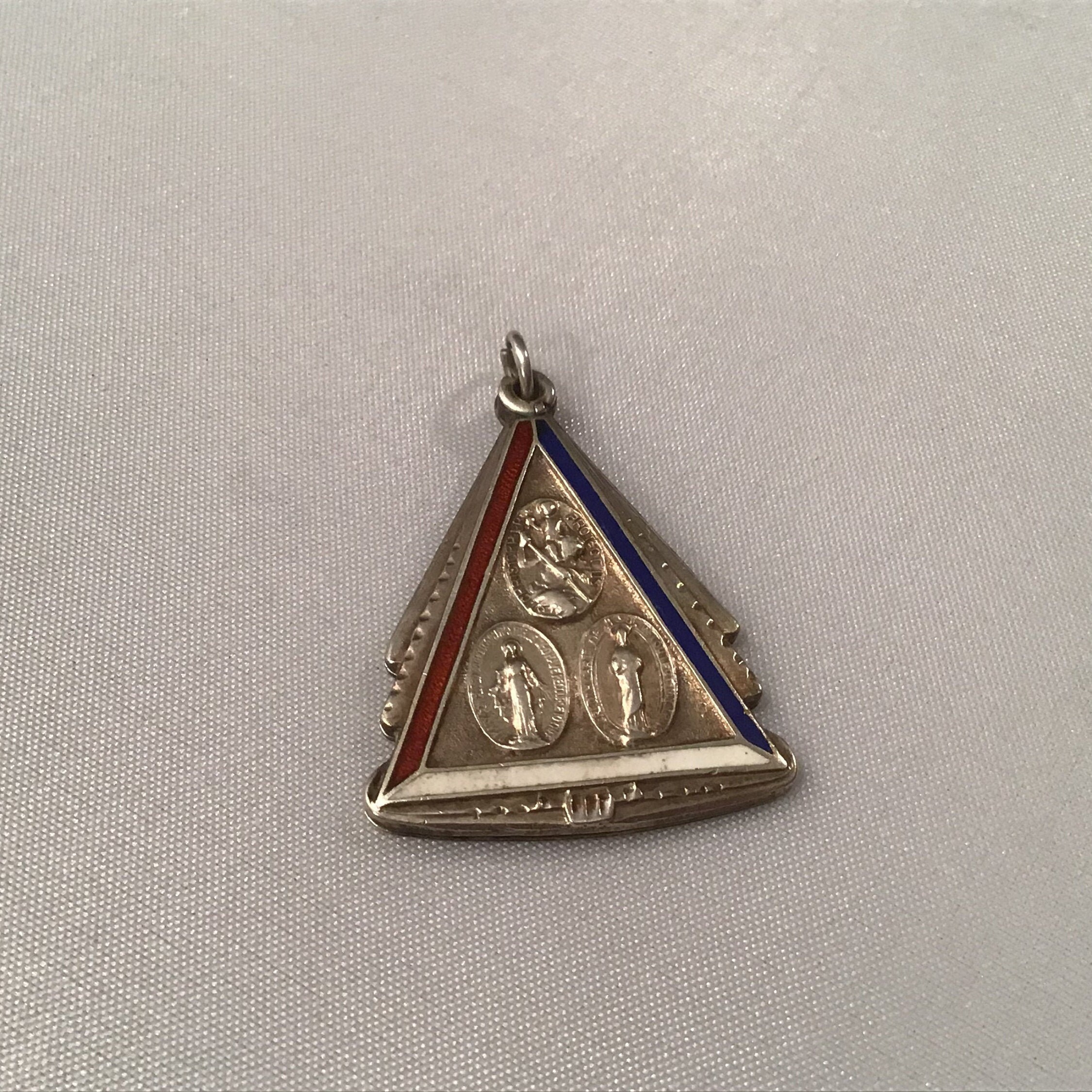 WWII Military Slide Scapular St. Anthony Medal Pendant Enamel Sterling ...