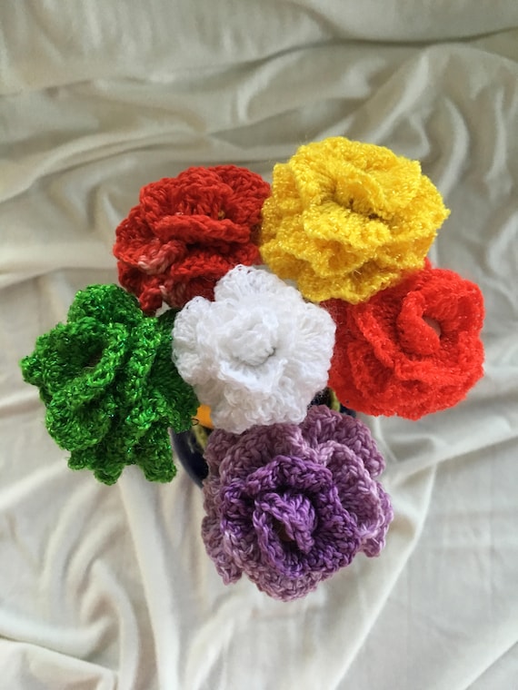Flower Pen Acrylic Yarn Rose Crocheted Roses Knitted Roses | Etsy