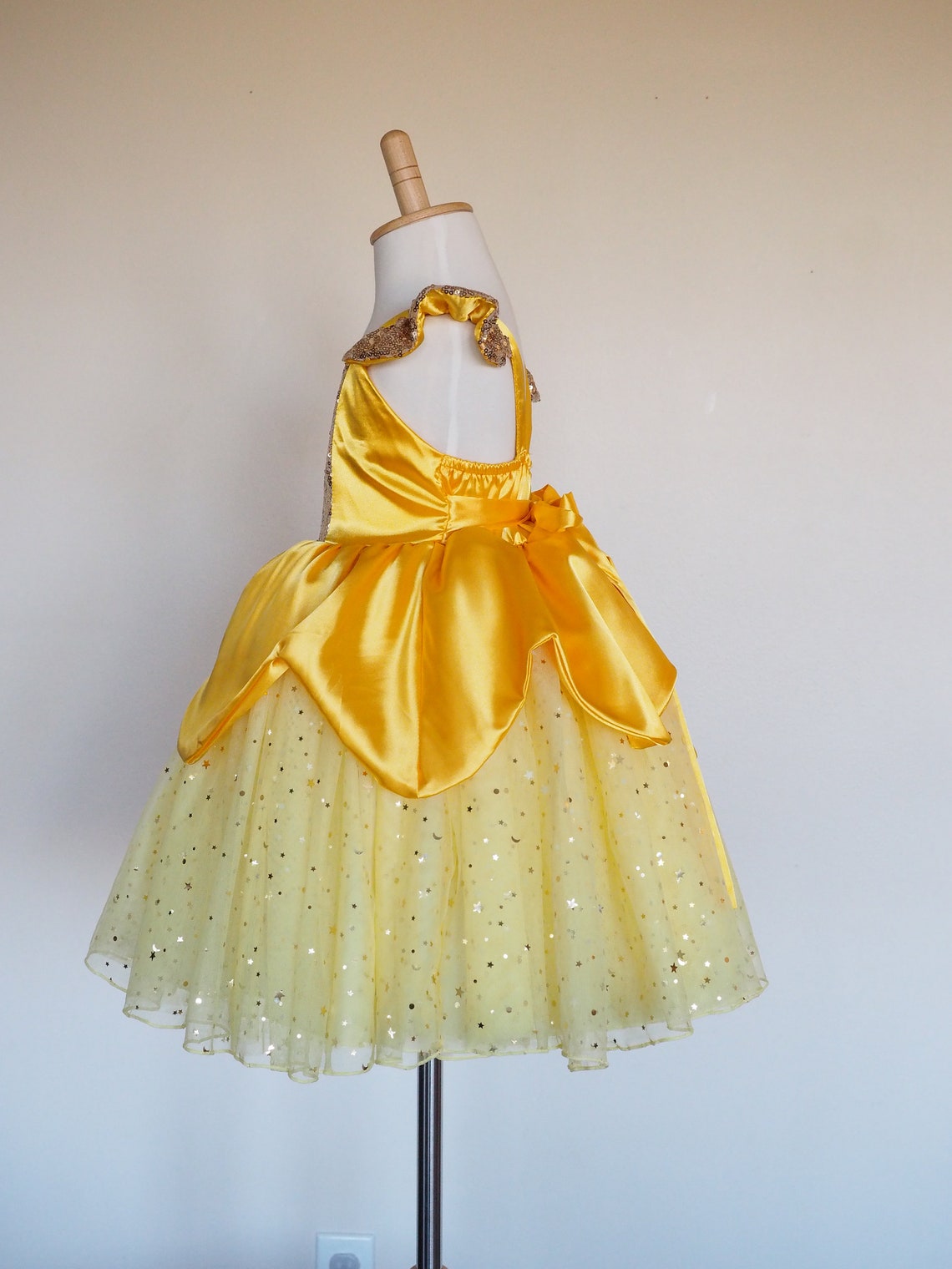 Girls princess Belle dress gold sequin tutu yellow Beauty and | Etsy