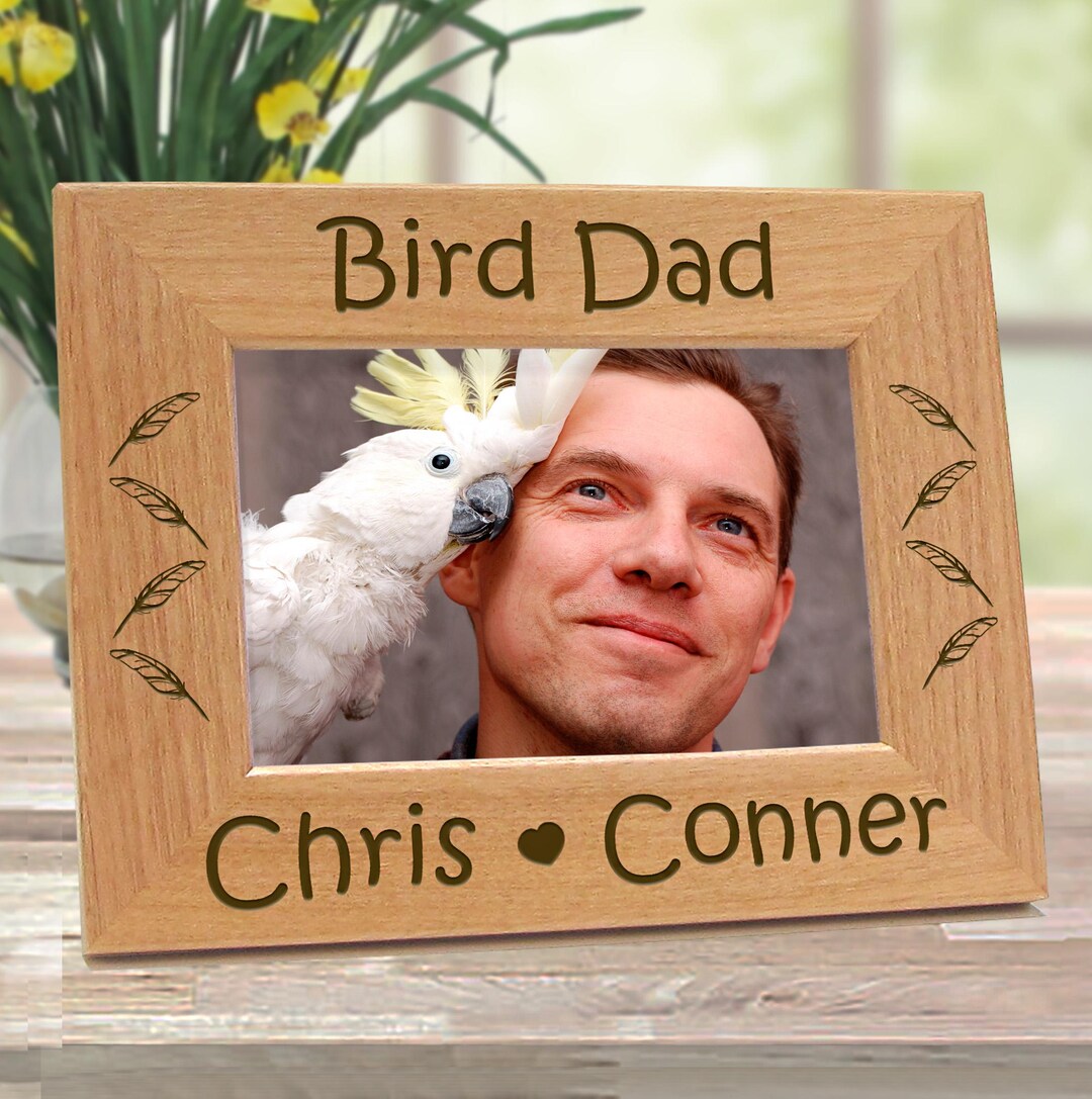 5x7 Bird Dad Photo Frame, Bird Feather Frame, Custom Wood Picture Gift ...