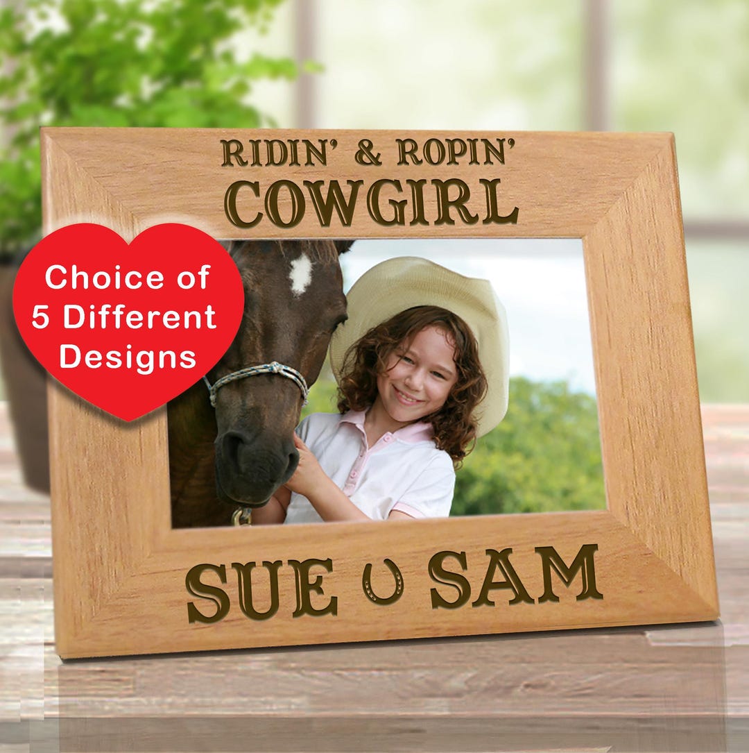 Cowgirl Riding Horse Personalized Photo Frame, Girl First Horse Ride ...