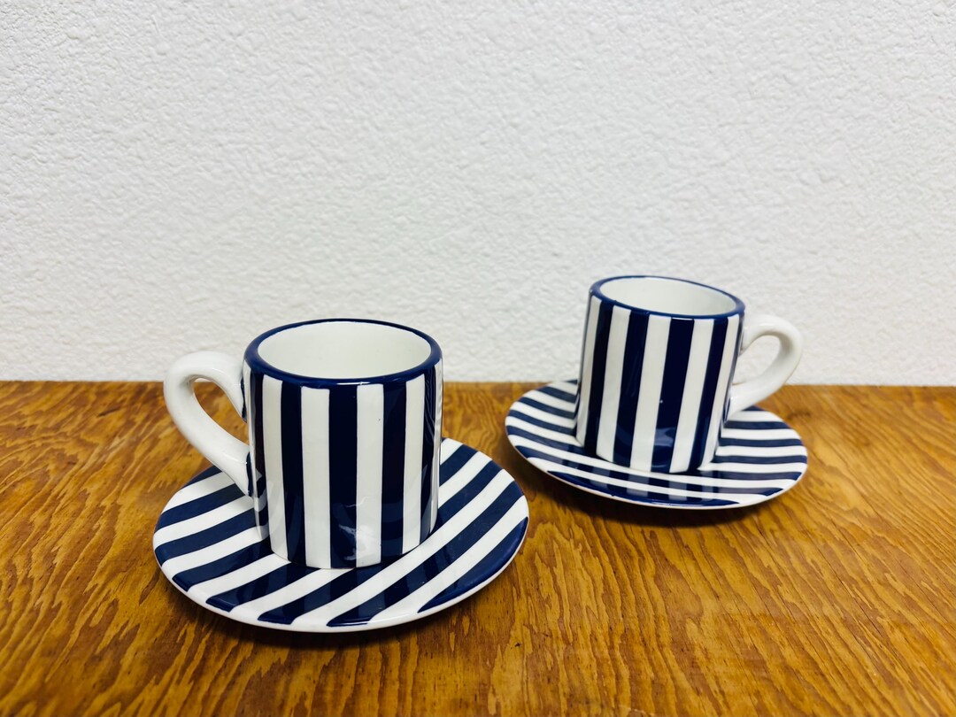 Vintage Collectible Linear Handpainted Striped Teacup and Saucer Set ...