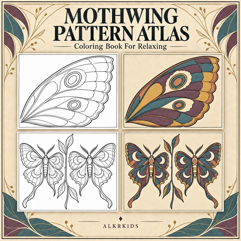Mothwing Pattern Atlas: 15 Printable Moth Coloring Pages, Relaxing ...
