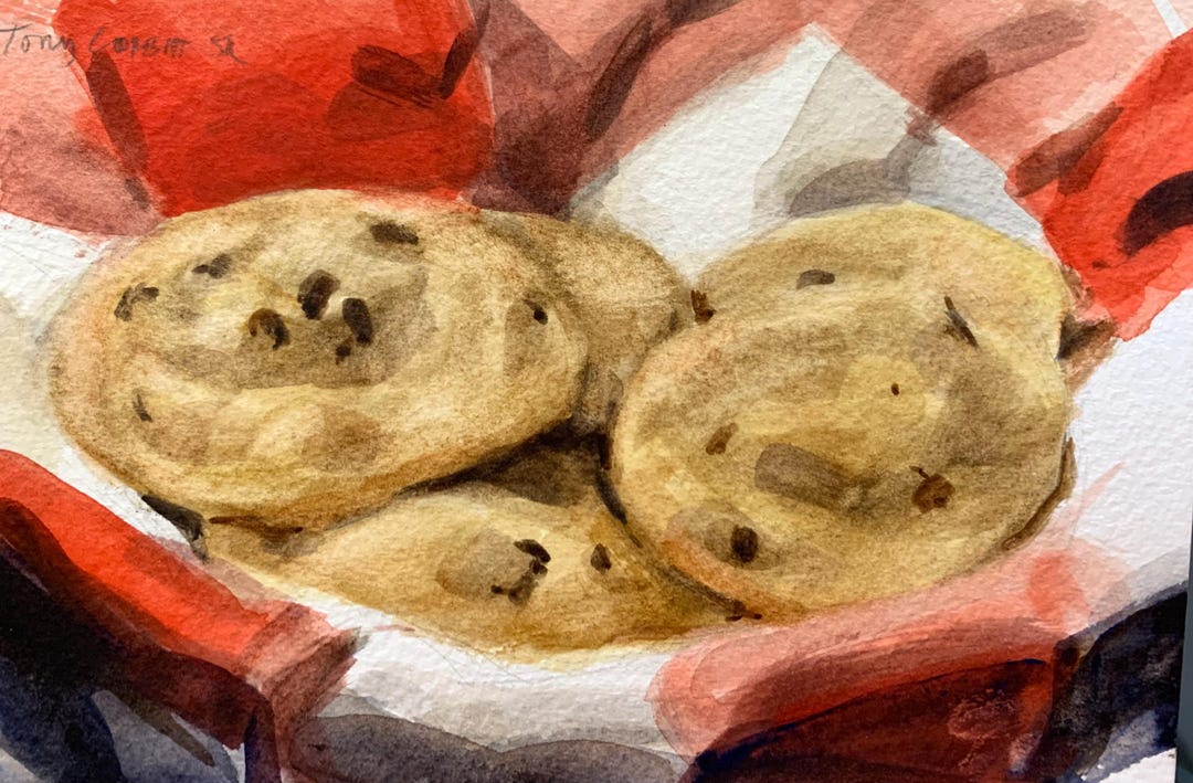 Chocolate Chip Cookie Still Life, Framed Original Watercolor Painting ...