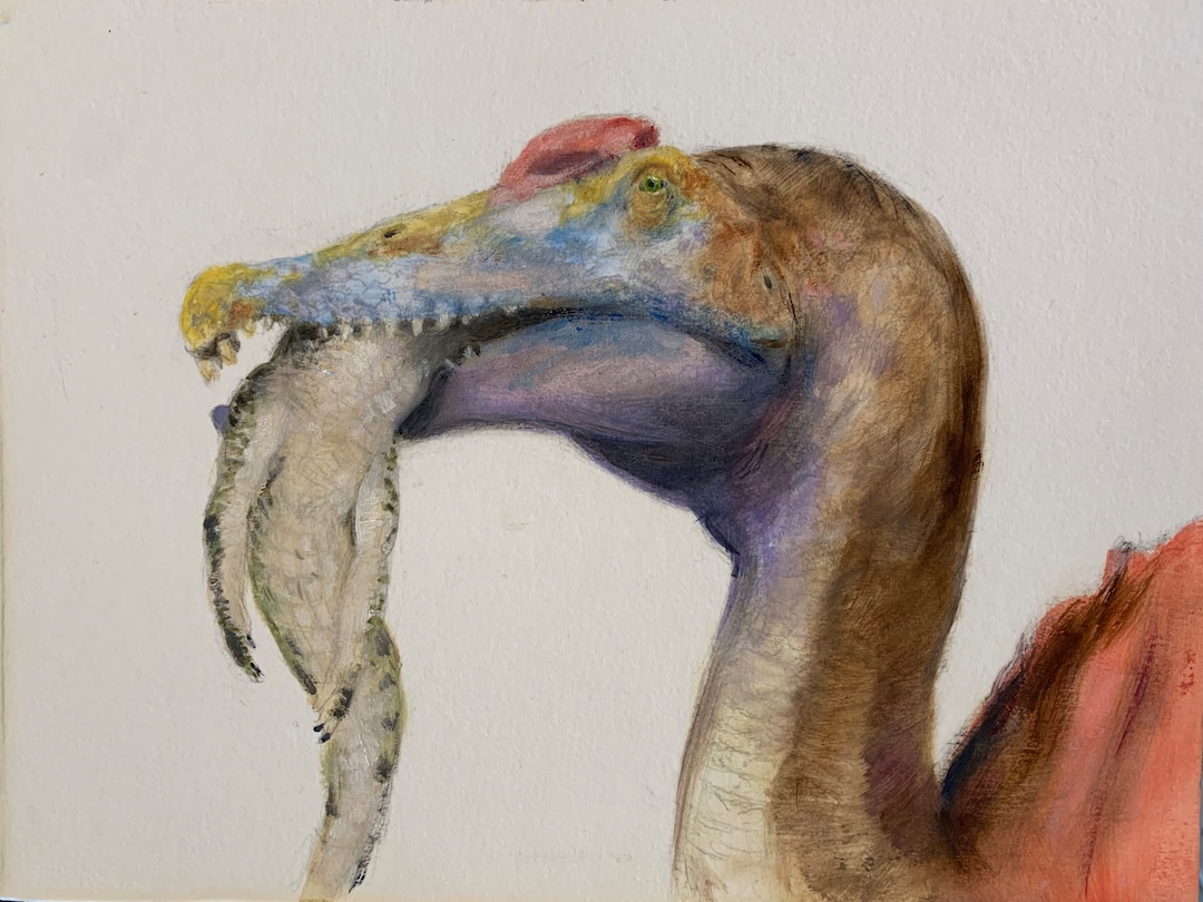 Spinosaurus Devouring a Sub Adult Sarcosuchus, Framed Original Oil ...