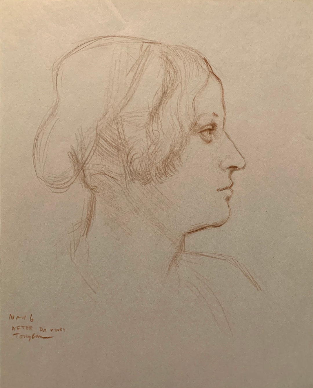 Original 10x8 Color Pencil Drawing head Study of a Woman after Leonardo ...