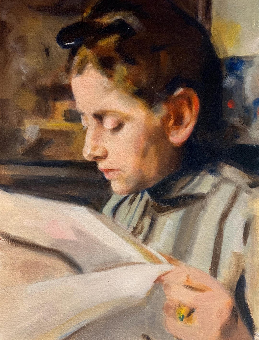 COPY of emma Zorn Reading a Newspaper by Anders Zorn, 8x10 Framed Oil ...