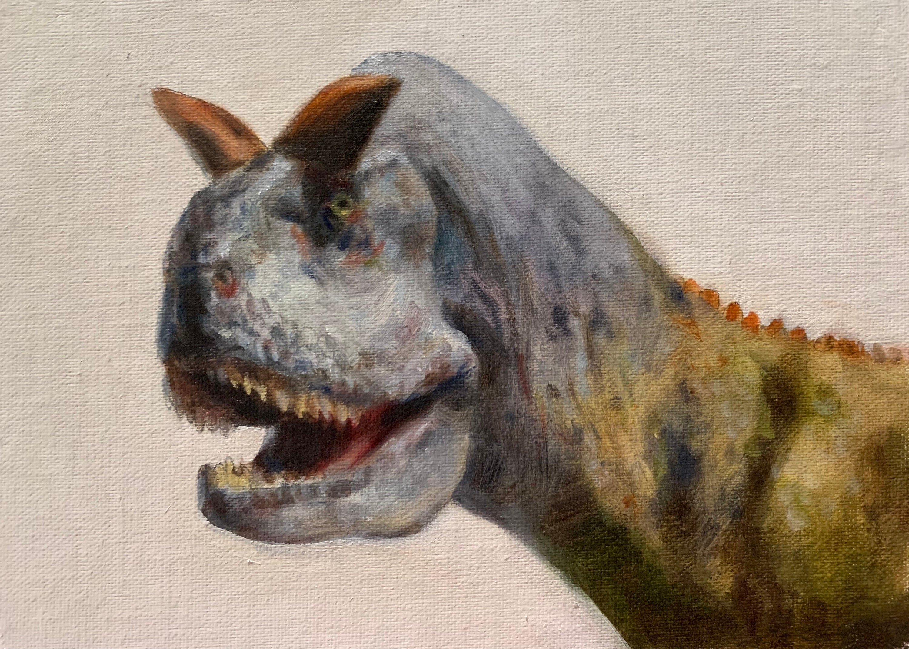 SALE Carnotaurus, Original 5x7 Oil Painting on Linen Panel, Dinosaur ...