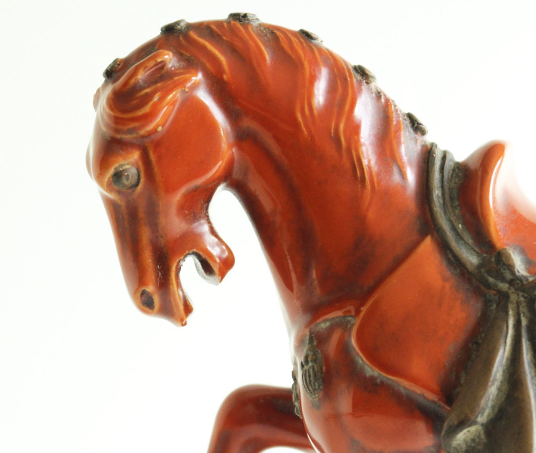 Ugo Zaccagnini Italian Ceramic Tang Dynasty War Horse Orange - Etsy