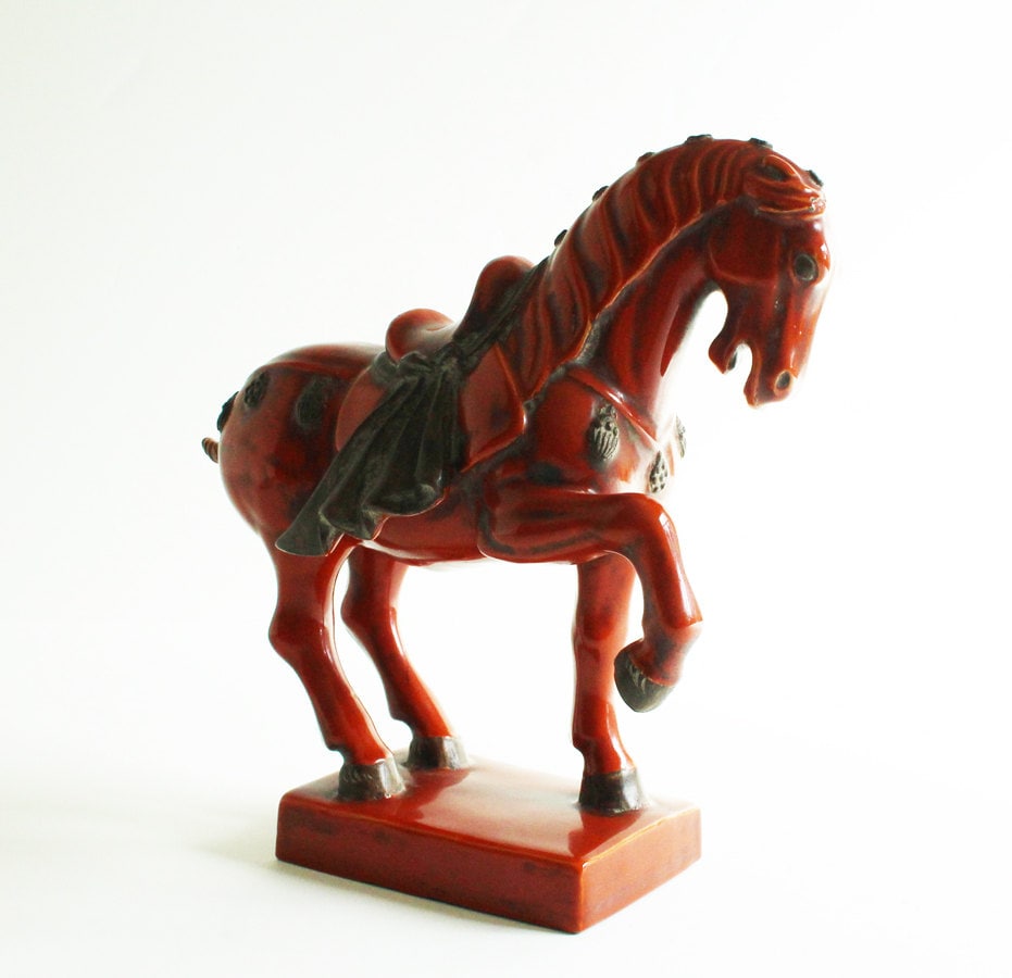Ugo Zaccagnini Italian Ceramic Tang Dynasty War Horse Orange - Etsy