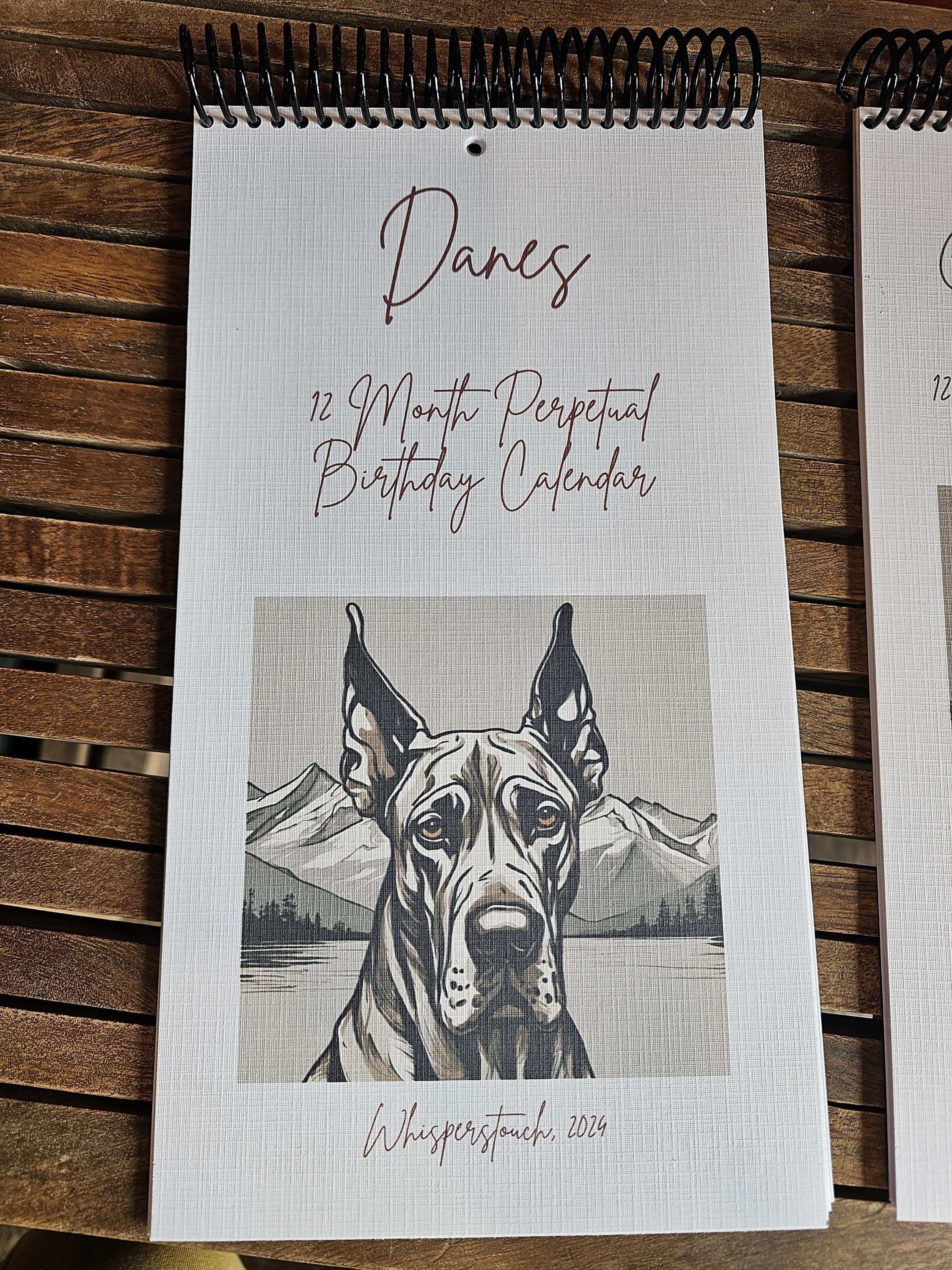 12 Month Perpetual Birthday Calendar, Danes, Original Design, 6x11 Inch ...