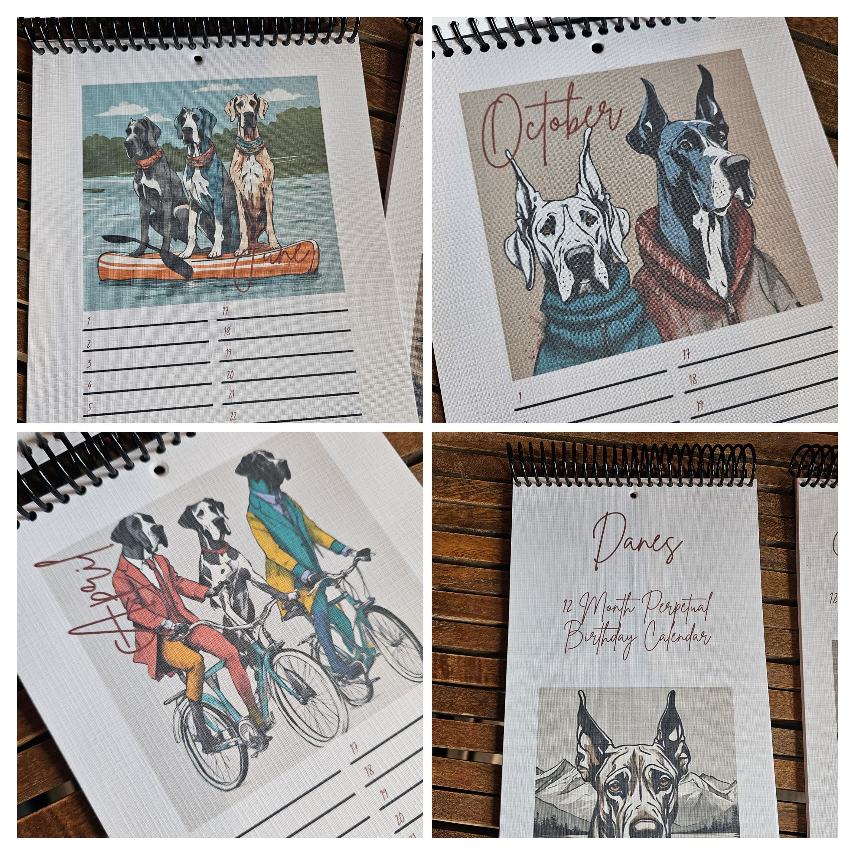 12 Month Perpetual Birthday Calendar, Danes, Original Design, 6x11 Inch ...