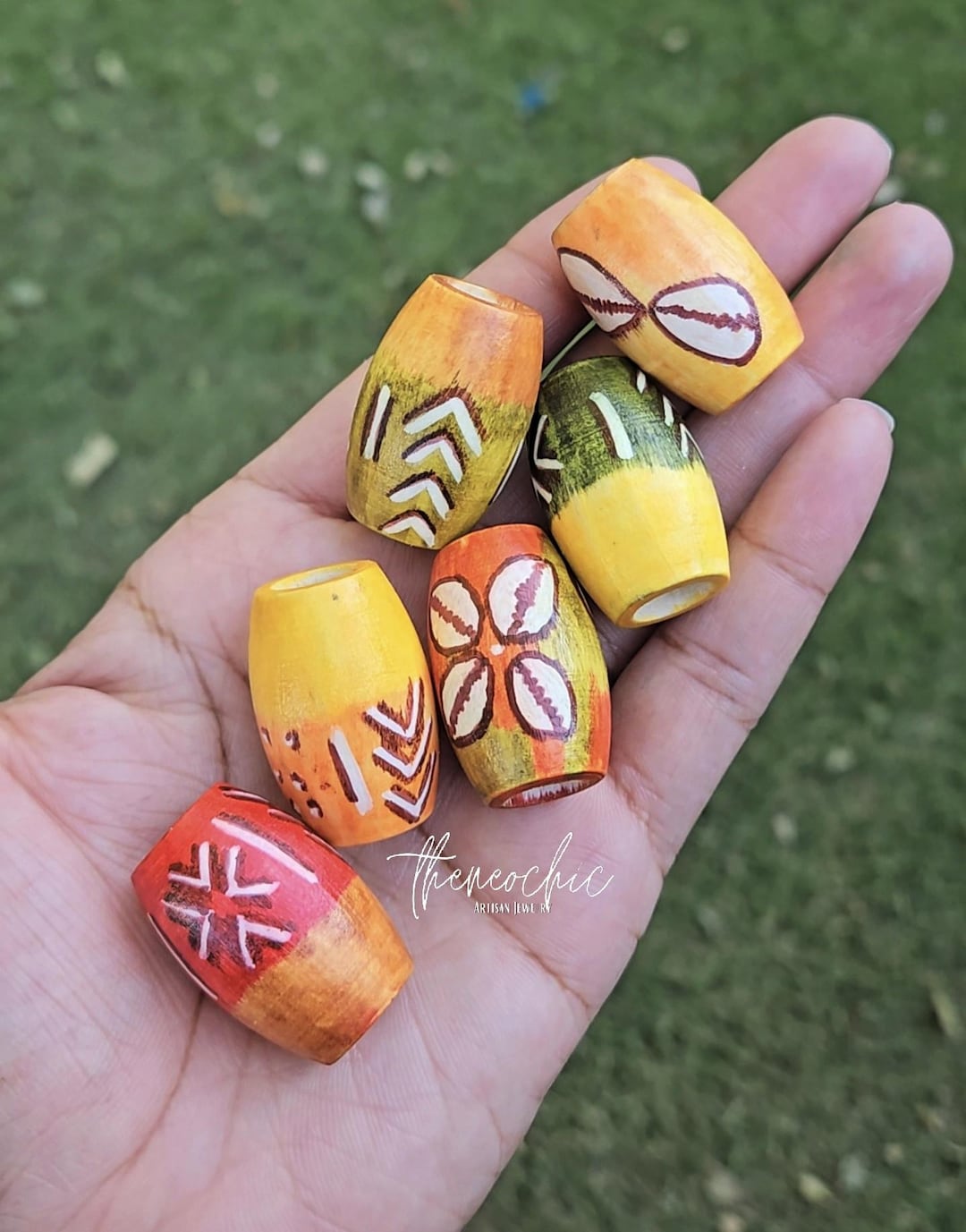 Hand-painted Large-hole Wood Loc Bead — Single Dreadlock/loc Jewelry ...