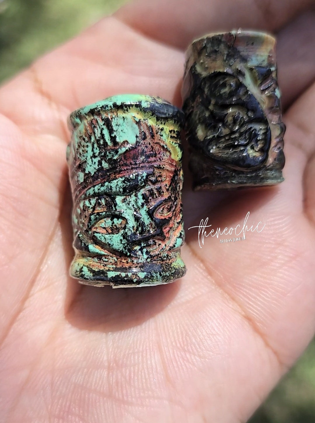 Set of 2 Loc Beads Handmade Carved Polymer Clay Dread Beads african ...