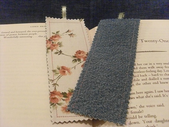 Items similar to Pair of floral denim-backed bookmarks on Etsy