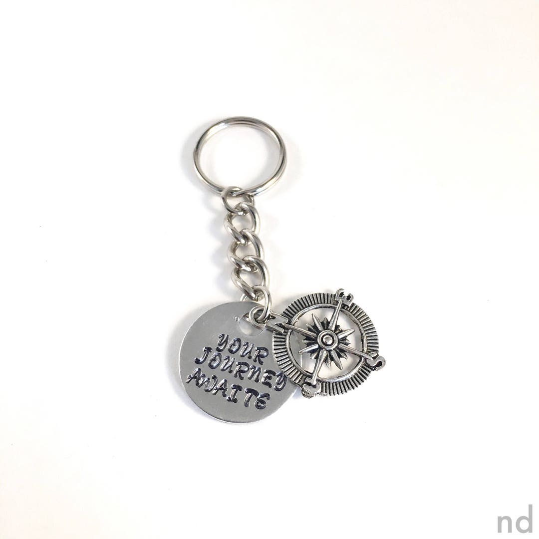 Your Journey Awaits Keychain With Compass - Etsy