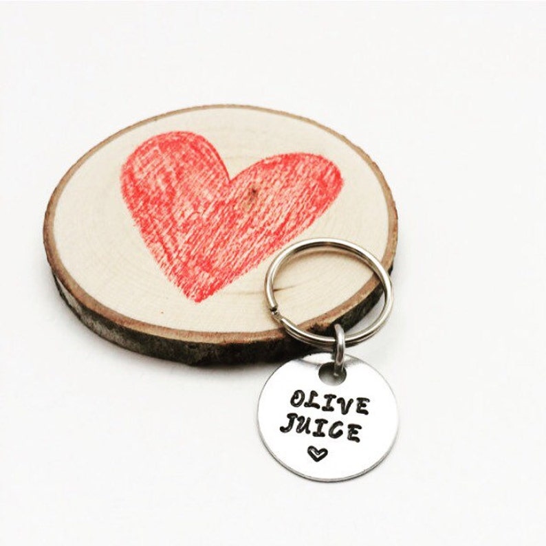 Love Keychain OLIVE JUICE & Heart Hand Stamped Keychain I - Etsy