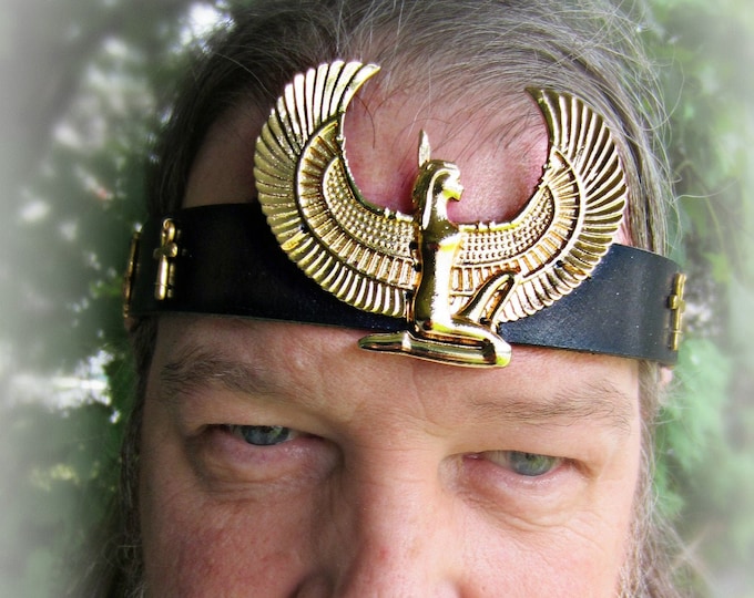 Egyptian Isis Headpiece, Black Leather, Scarabs With Lapis Gemstone ...