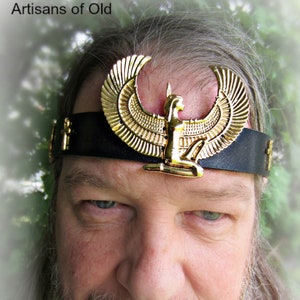 Egyptian Isis Headpiece, Black Leather, Scarabs With Lapis Gemstone ...