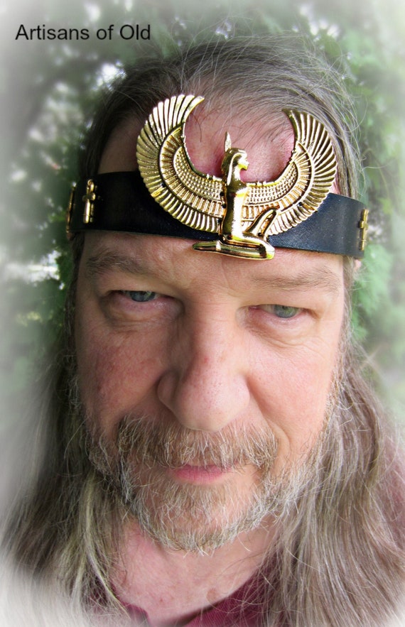 Egyptian Isis Headpiece Black Leather Scarabs With Lapis | Etsy