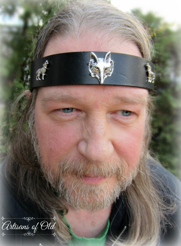 Wolf Headpiece for Men Black Leather Headband | Etsy