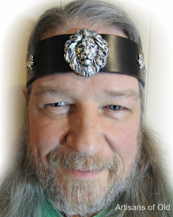 Large Lion Face Leather Headpiece Black Leather Ren Fair for | Etsy