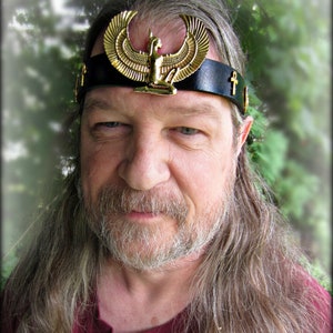 Egyptian Isis Headpiece, Black Leather, Scarabs With Lapis Gemstone ...