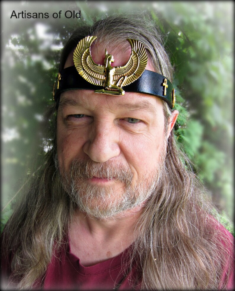 Egyptian Isis Headpiece Black Leather Scarabs With Lapis | Etsy