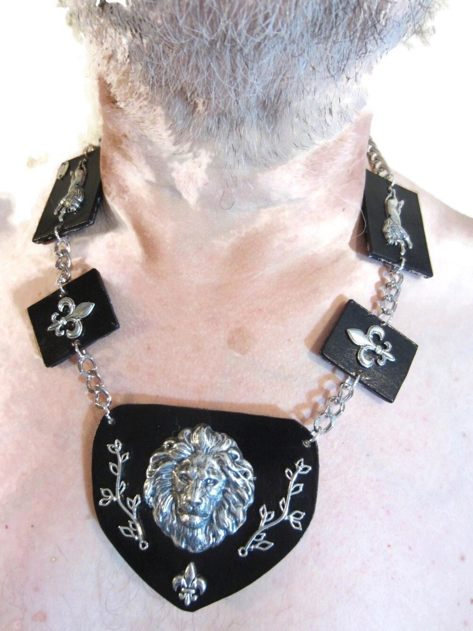 Silver Lion Livery Chain Brown or Black Leather and Chain - Etsy