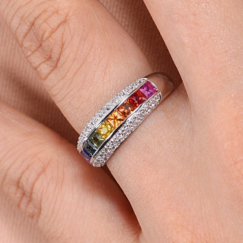 Rainbow Pride Ring Gay Matching Anniversary Simulated Diamond Ring Omnisexual Pansexual ...