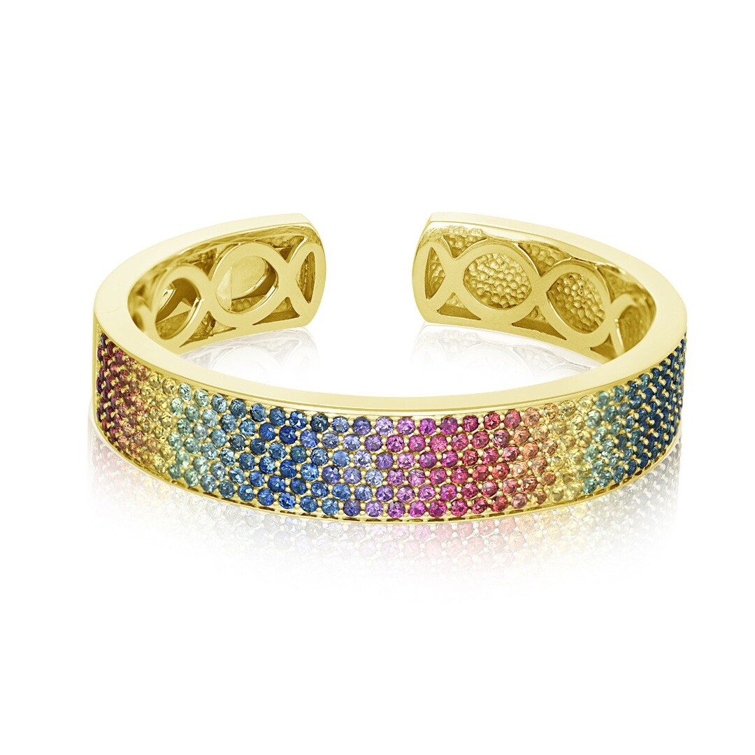 KEY WEST Gala Bangle 14K Gold LGBTQ Natural Sapphire Gemstone Formal ...