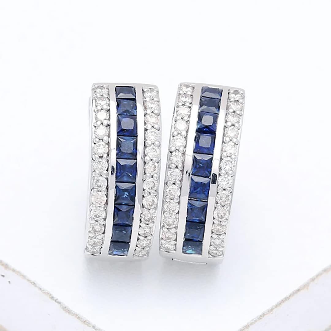 GALA Emily Blue Sapphire & Diamond LGBT Pride Earrings 18K Gold Huggie ...