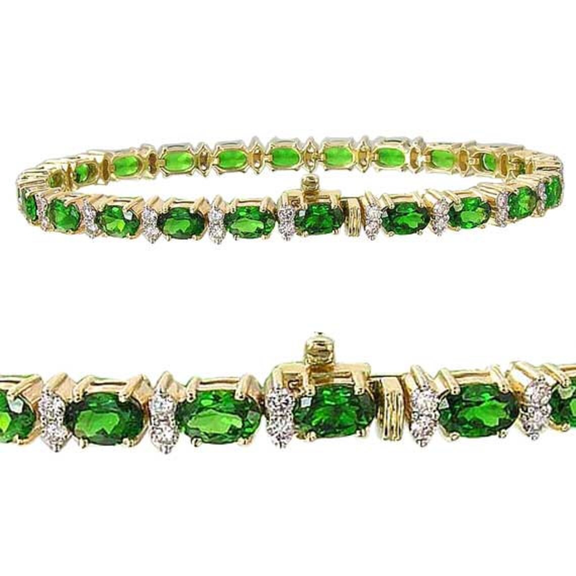 Tsavorite Green Garnet & Diamond Tennis Bracelet 18K YG 7 Inches 15ct ...