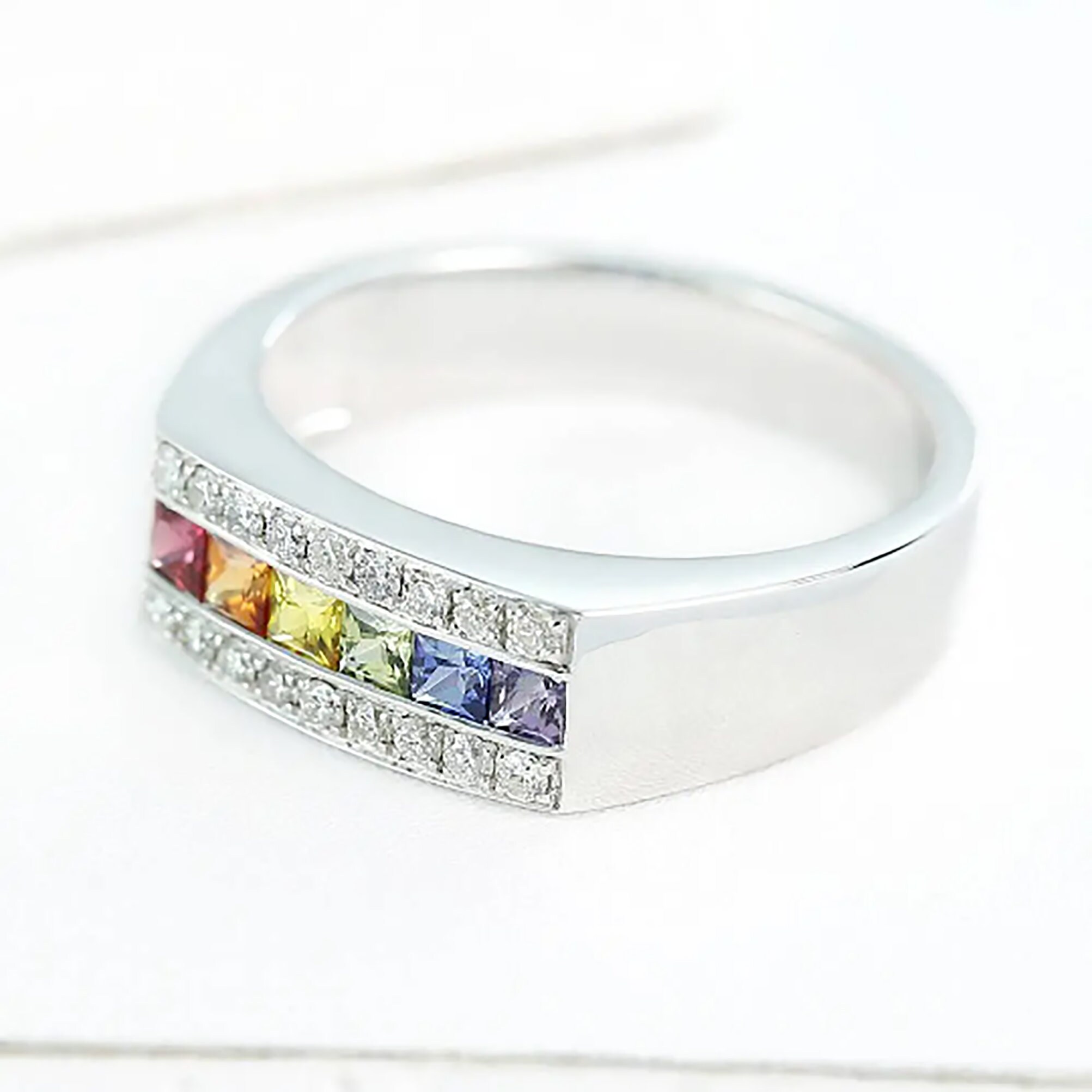 LGBT Pride Signet Ring Nonbinary Asexual Square Band Sterling Silver ...