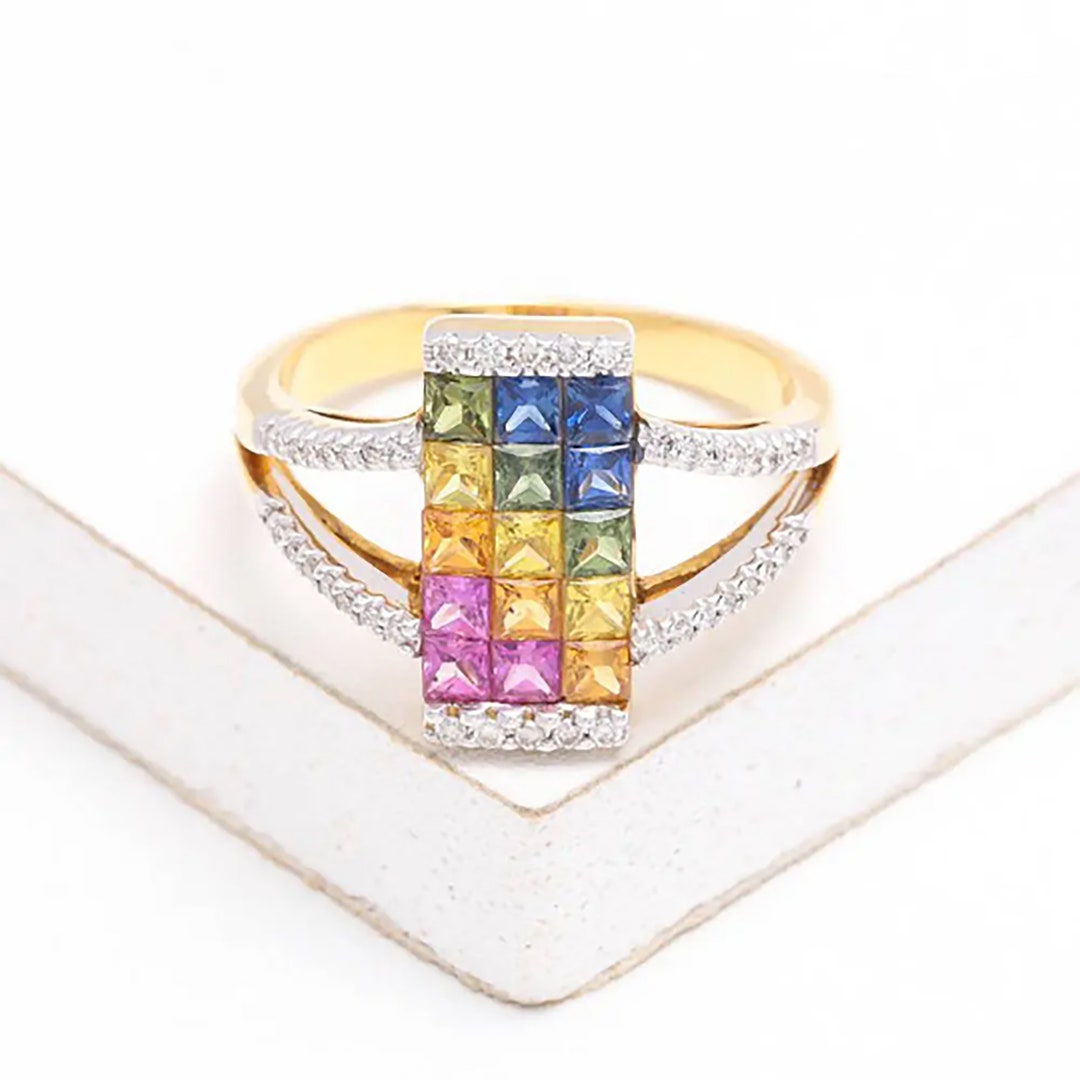 LGBT Engagement Ring Wedding Band 18K Gold, Unisex Unique Natural ...