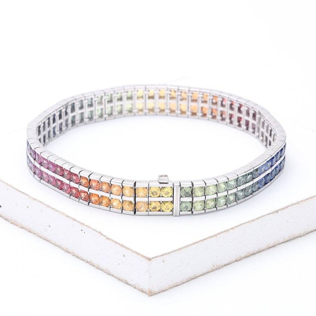 Chelsea Double Row Rainbow Sapphire Pride Bracelet Sterling Silver ...