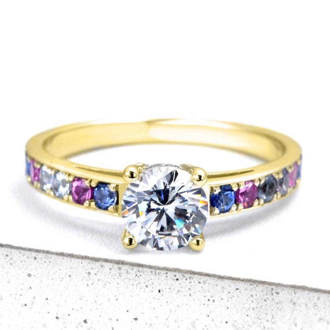 Pansexual Wedding Band Genderfluid Diamond Engagement Ring Asexual Ring ...