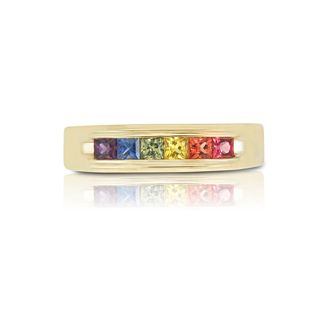 Fresno Rainbow Sapphire Channel Ring, Unisex Gay Couples Pride Jewelry ...