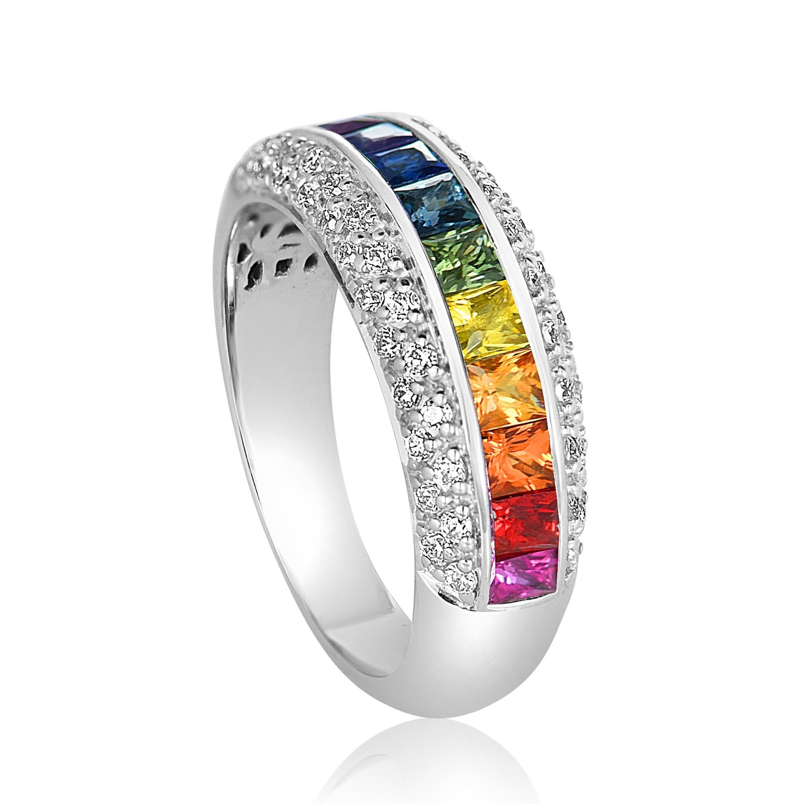 Rainbow Pride Ring Gay Matching Anniversary Simulated Diamond Ring Omnisexual Pansexual ...