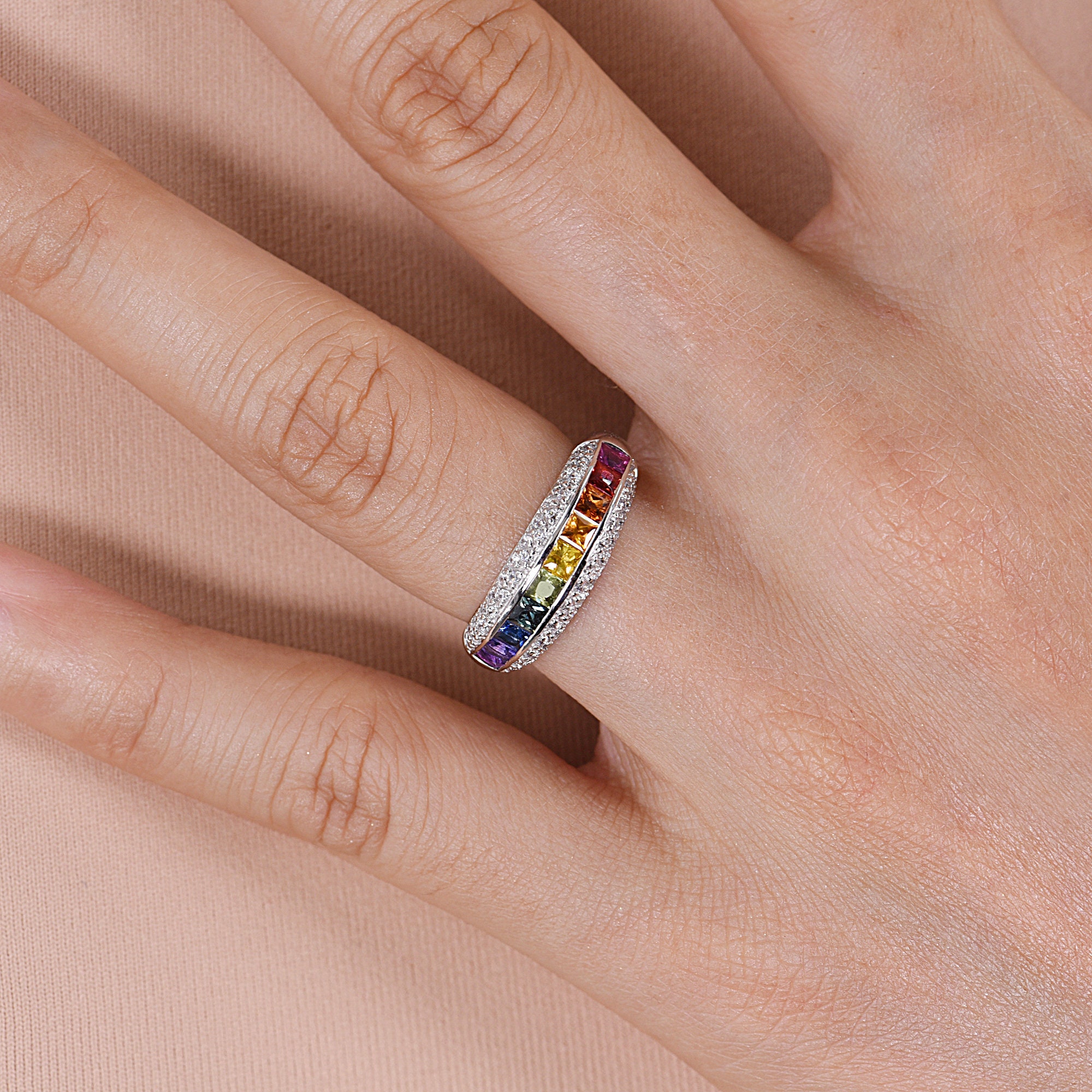 Rainbow Pride Ring Gay Matching Anniversary Simulated Diamond Ring Omnisexual Pansexual ...