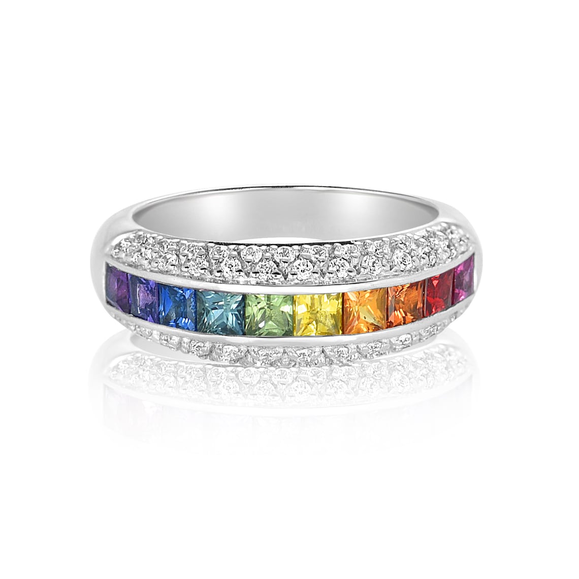 Rainbow Pride Ring Gay Matching Anniversary Simulated Diamond Ring Omnisexual Pansexual ...
