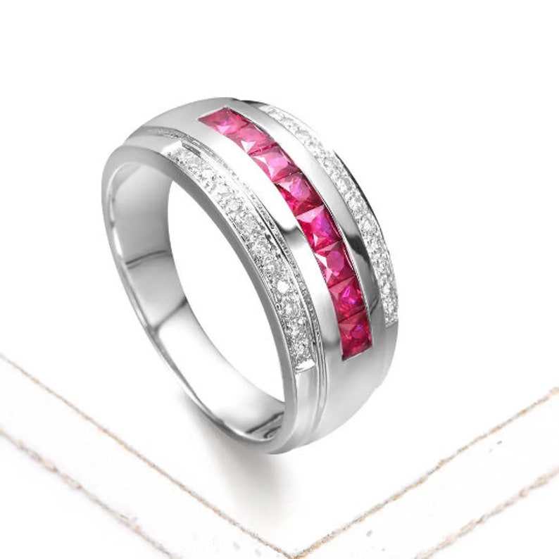 Aliana Ruby & Diamond Ring 18K Gold, Genderfluid Lesbian Wedding Band ...