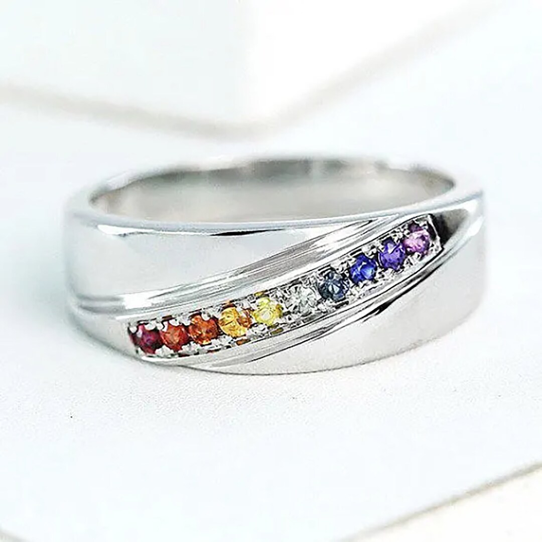 Unisex LGBT Pride Ring, Gay Couples Same Sex Wedding, Solid Silver Ring ...