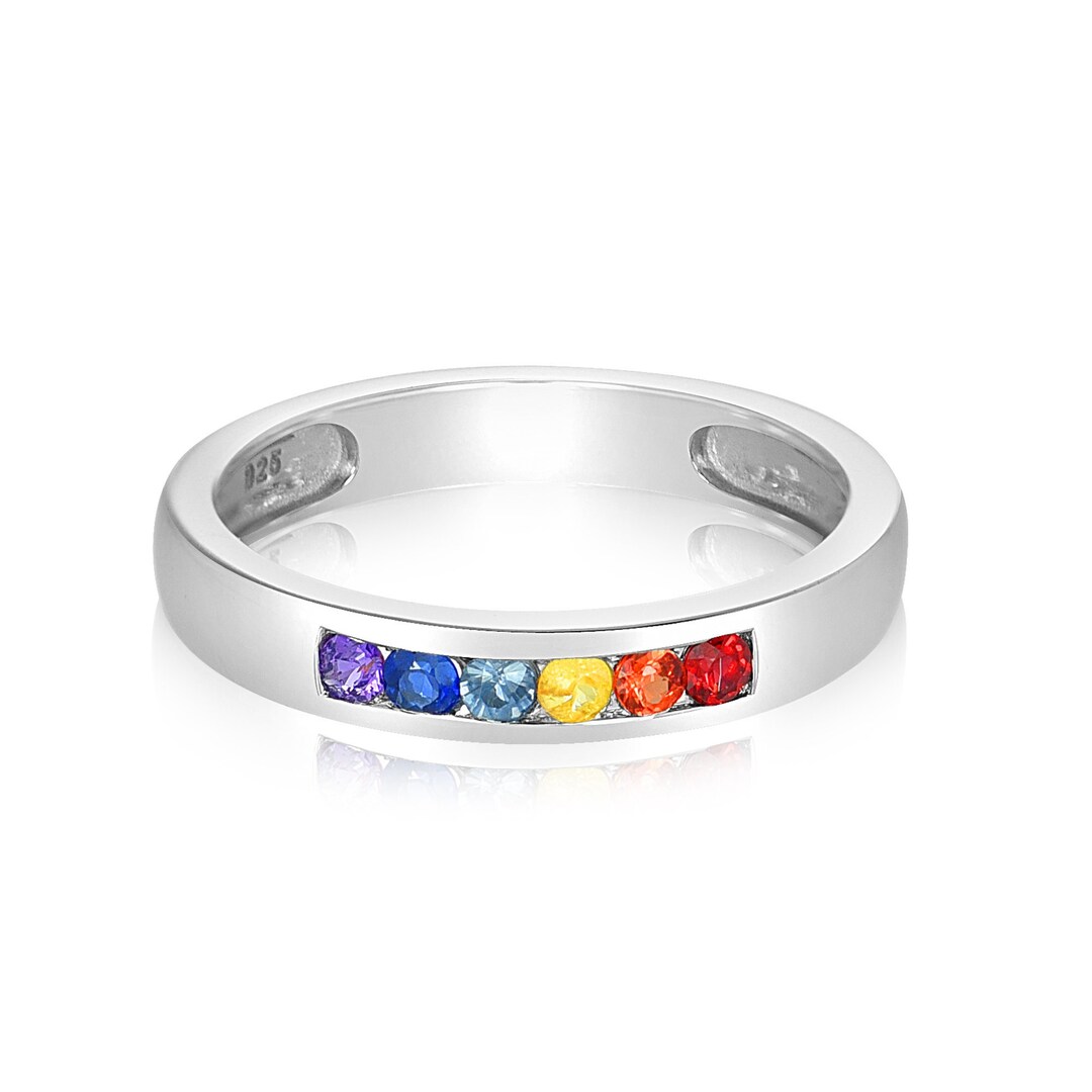 Glove Friendly Rainbow Wedding Band 925 Sterling Silver LGBTQ Pride ...