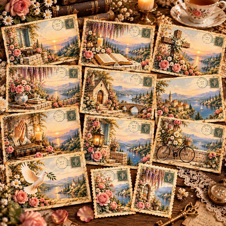 Vintage Christian Postcard & Stamp Ephemera: Faith-based Journal Kit ...