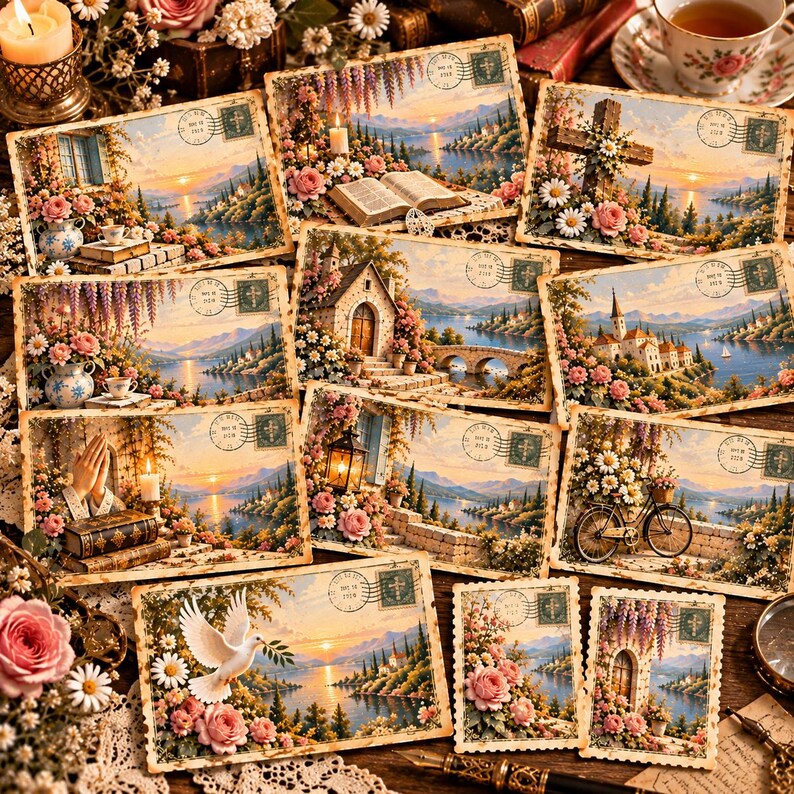Vintage Christian Postcard & Stamp Ephemera: Faith-based Journal Kit ...