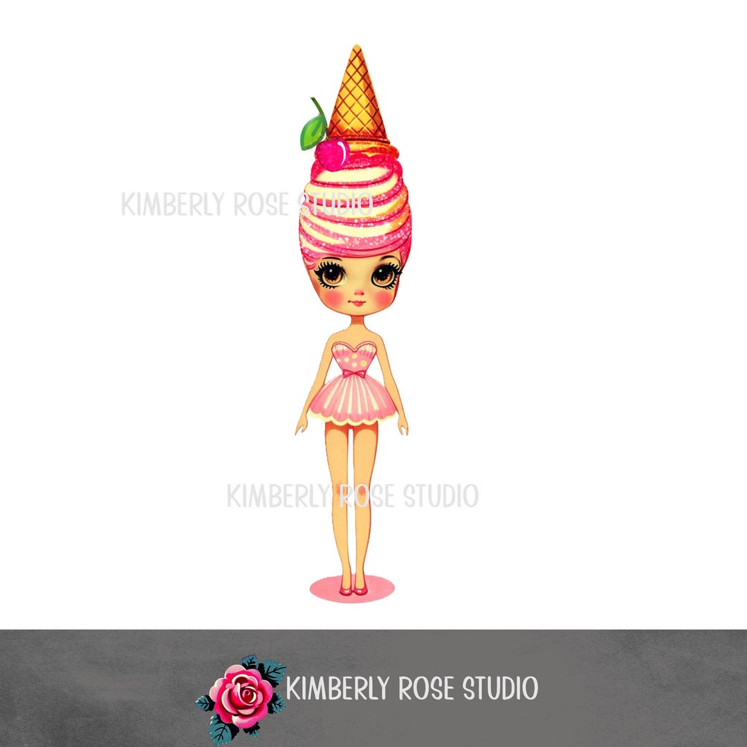 Retro Ice Cream Girl Clip Art: Kitsch Bouffant PNG - Etsy