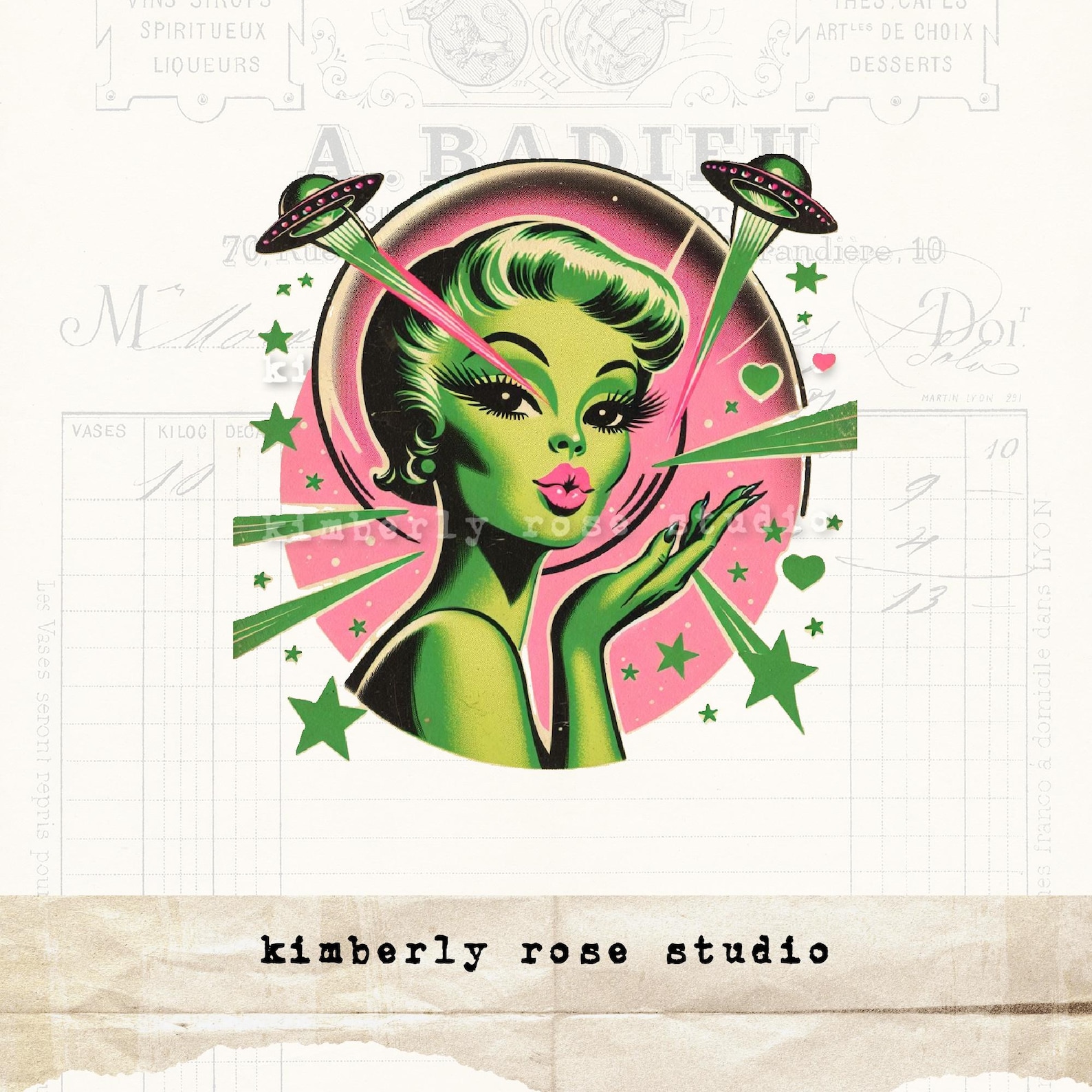 Kitsch Alien Girl Kisses Clip Art PNG Image/alien Clip Art No 2 - Etsy